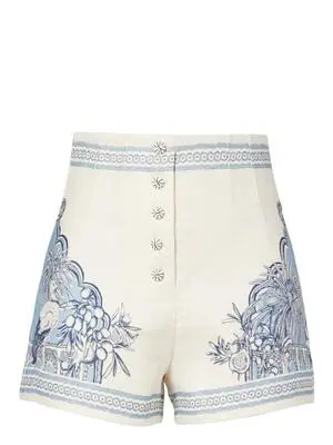 ALEMAIS Alémais Villa Romantica Printed Linen Bermuda Shorts - White