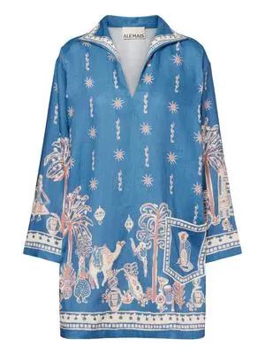 ALEMAIS Alémais Acacia Printed Linen Mini Dress - Blue