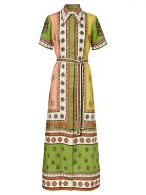 ALEMAIS Contina Belted Linen Shirt Dress - Multicoloured