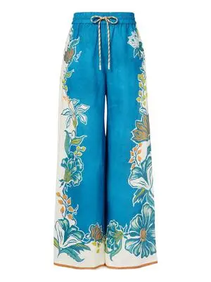 ALEMAIS Alémais Luda Floral Linen Palazzo Pants - Blue