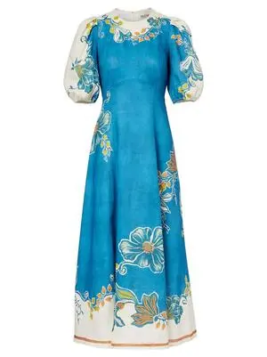 ALEMAIS Alémais Luda Floral Linen Midi Dress - Blue