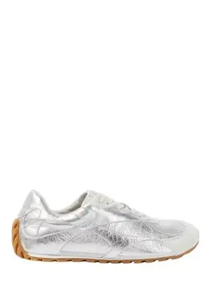 Bottega Veneta Orbit Flash Metallic Leather Sneakers Silver
