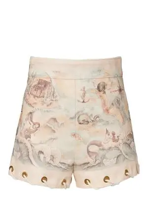 Zimmermann Printed Linen Shorts - Beige
