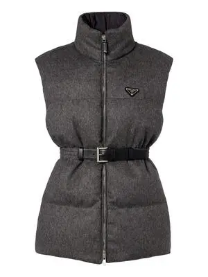 Prada Belted Virgin Wool Down Vest - Grey