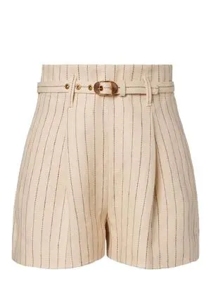 Zimmermann Striped Belted Linen Shorts - Beige