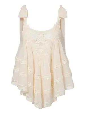 Zimmermann Awaken Lace-trimmed Cotton And Silk Top - Beige