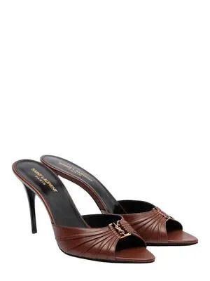 Saint Laurent Babylone Cassandre 90 Leather Mules - Brown