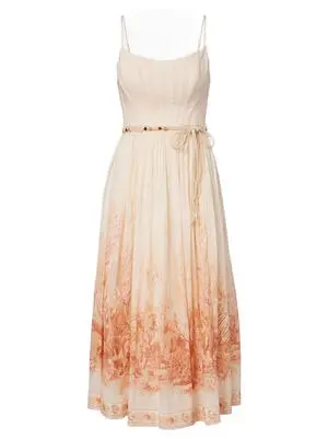 Zimmermann Wanderlust Printed Cotton Midi Dress Beige