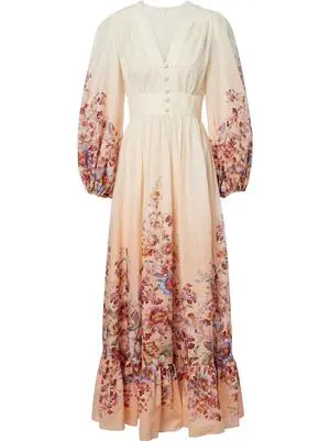 Zimmermann Awaken Floral Cotton Maxi Dress Beige