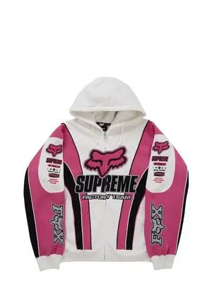 Supreme Fox Racing Zip Up Hooded Sweatshirt - White