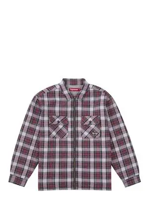 Supreme Thermal Lined Zip Up Flannel Shirt - Red