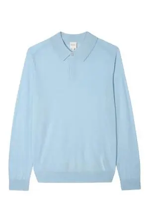 Paul Smith Sky Merino Wool Knitted Long-sleeve Polo Shirt - Blue