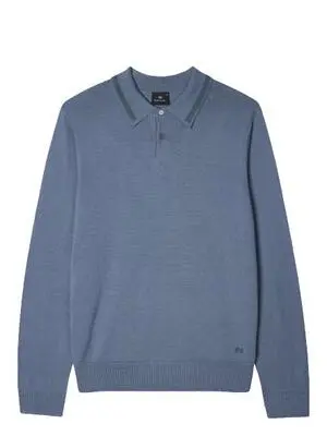 Paul Smith Pale Merino Wool Knitted Polo Shirt - Blue