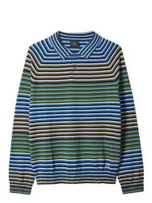 Paul Smith And Green Stripe Merino Wool Polo Shirt - Blue