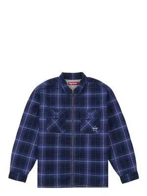 Supreme Thermal Lined Zip Up Flannel Shirt - Blue