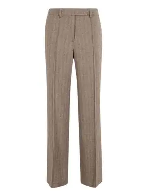 Seventy Herringbone Straight Leg Trousers - Brown
