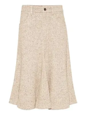 Brunello Cucinelli Flecked Virgin Wool-silk-blend Midi Skirt - Beige