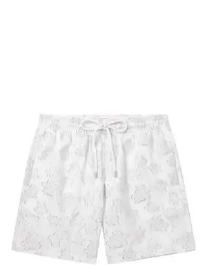 Vilebrequin Moopea Straight-leg Mid-length Metallic-jacquard Swim Shorts - White