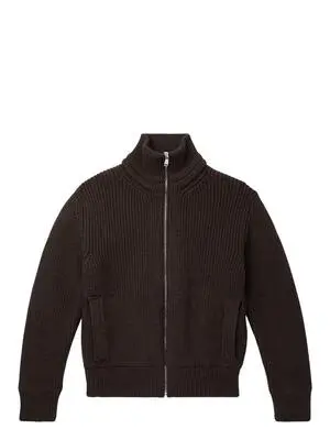 VALSTAR Camionaire Ribbed Wool Zip-up Sweater - Brown