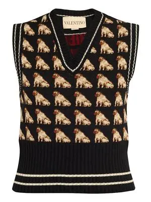Valentino Garavani Pug Intarsia Virgin Wool Sweater Vest - Black Multi