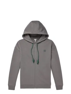 Loewe Logo-embroidered Zip-up Hoodie - Gray