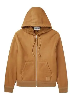 Loewe Logo-appliquéd Shearling Hooded Jacket - Brown
