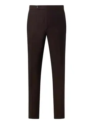 DE PETRILLO Straight-leg Cotton And Silk-blend Twill Suit Trousers - Brown