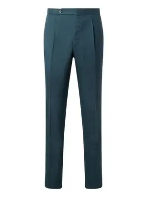 DE PETRILLO Straight-leg Wool And Silk-blend Suit Trousers - Blue