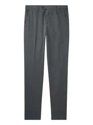 Canali Tapered Cotton-blend Twill Trousers - Gray