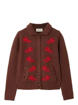 SHUSHU/TONG Bead-embellished Wool Cardigan - Brown