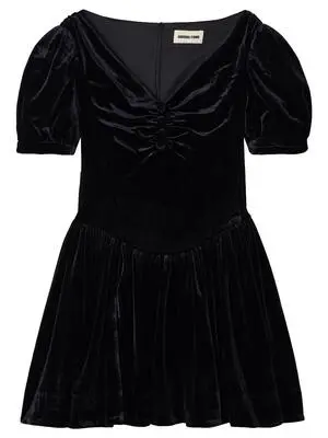 SHUSHU/TONG Gathered Velvet Mini Dress - Black