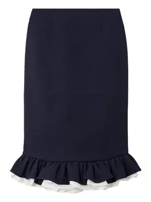 SHUSHU/TONG Ruffled Layered Wool-twill Midi Skirt - Blue