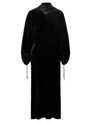 LANVIN Scarf-detailed Satin-trimmed Velvet Midi Dress - Black