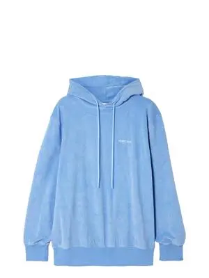 Hunza G Embroidered Cotton-terry Hoodie - Blue