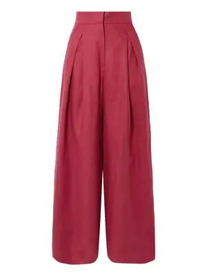 ANDRES OTALORA Desperte Pleated Wide-leg Linen Pants - Burgundy