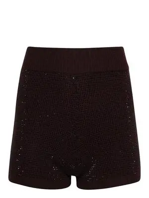 David Koma Rhinestone Embroidered Wool Shorts - Red
