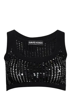 David Koma Sequin Embellished Knit Crop Top - Black