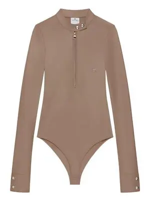 COURREGES Biker Crepe Jersey Zipped Bodysuit - Brown