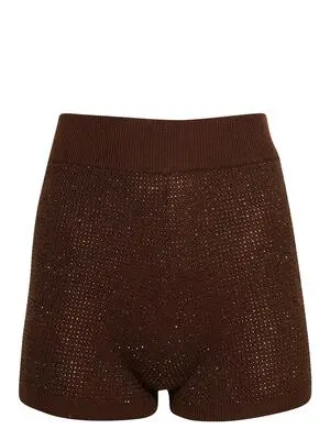 David Koma Rhinestone Embroidered Wool-cashmere Shorts - Brown