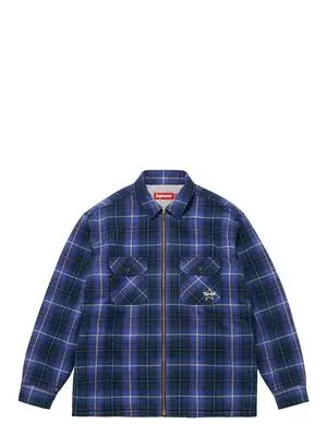 Supreme Thermal Lined Zip Up Flannel Shirt Blue