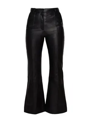 Victoria Beckham Leather Cropped Kick Trouser - Black