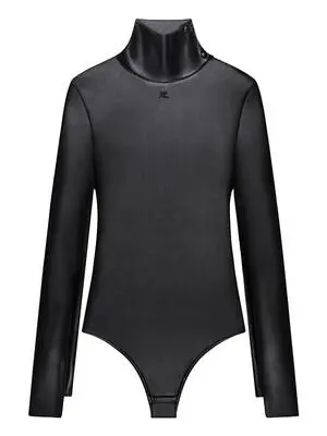 COURREGES Mockneck Leather Effect Bodysuit - Black