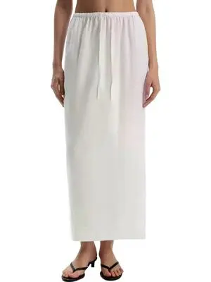 12 STOREEZ Drawstring-waist Linen Skirt - White