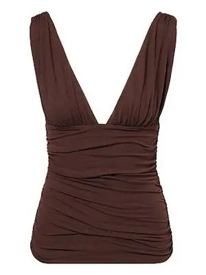 Dissh Ruched Stretch-woven Top - Chocolate