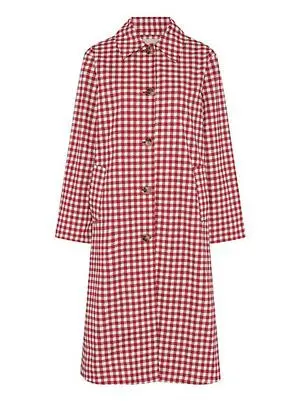 OMNES Charleston Gingham Woven Trench Coat - Merlot/cream
