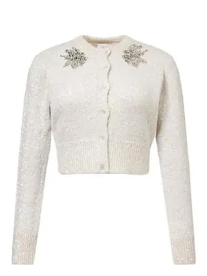 Erdem Sequin-embellished Cropped Alpaca-blend Cardigan - Champagne