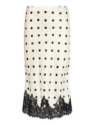 REFORMATION Carolina Polka-dot Silk Midi Skirt - Sundae Dot