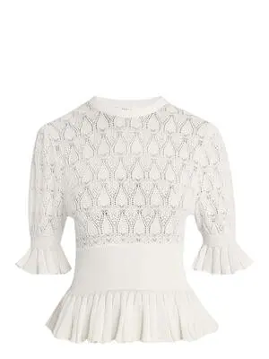 Chloé Pointelle Peplum Sweater - Iconic Milk