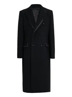 Dolce & Gabbana Silk-trim Peak Lapel Double-breasted Overcoat - Black