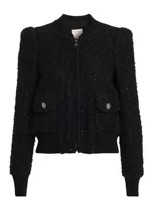 MAISON COMMON Paillette Tweed Bomber Jacket With Metallic Knit Back